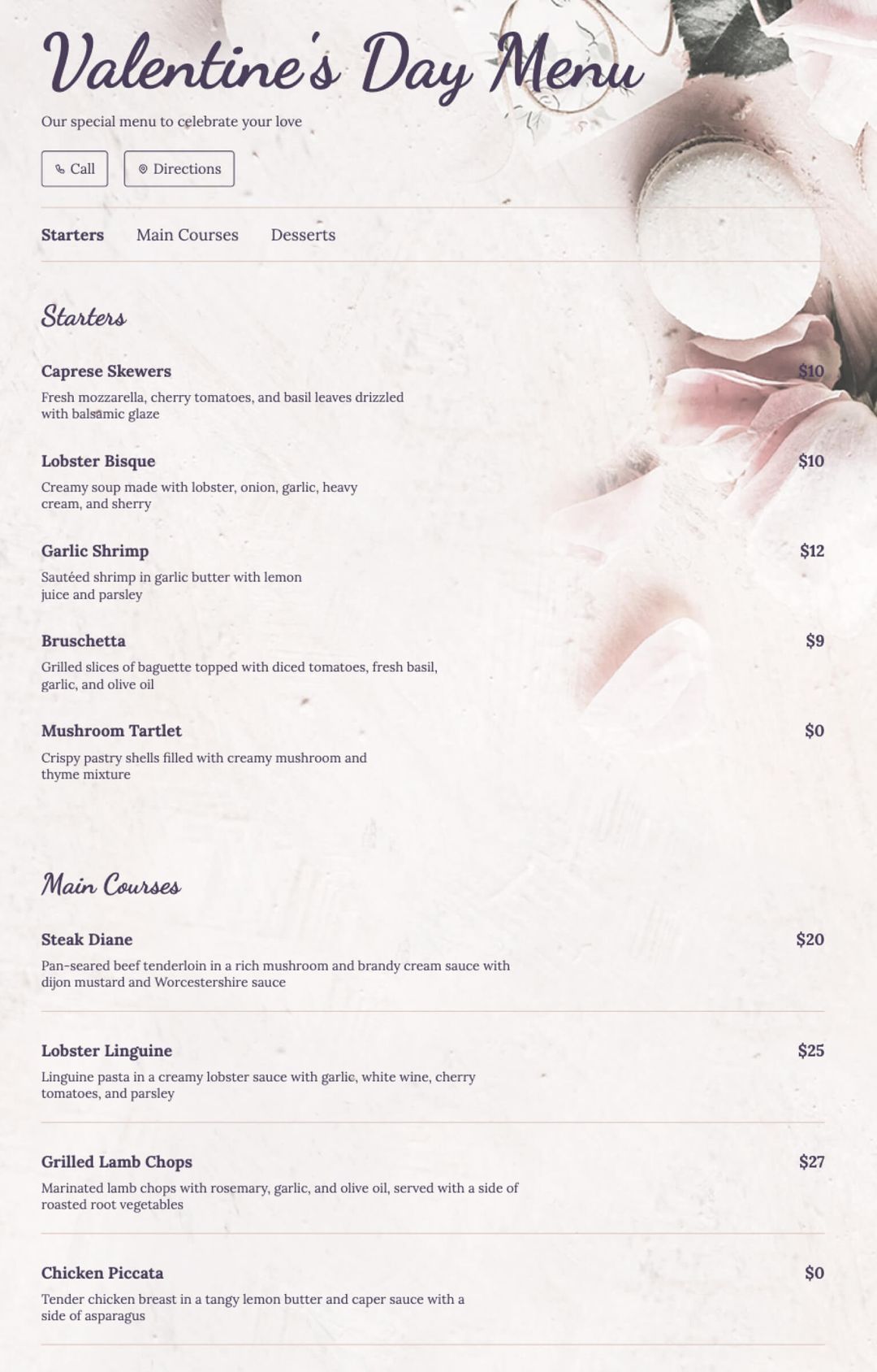 Free Simple Menu Template | Menuzen